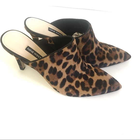 Nine West | Shoes | Nine West Karyta Leopard Print Calf Hair Mules ...